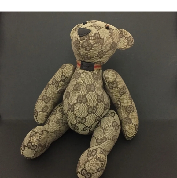 Gucci | Other | Gucci Teddy Bear Gg Logo Canvas Webbing Stuffed Toy ...